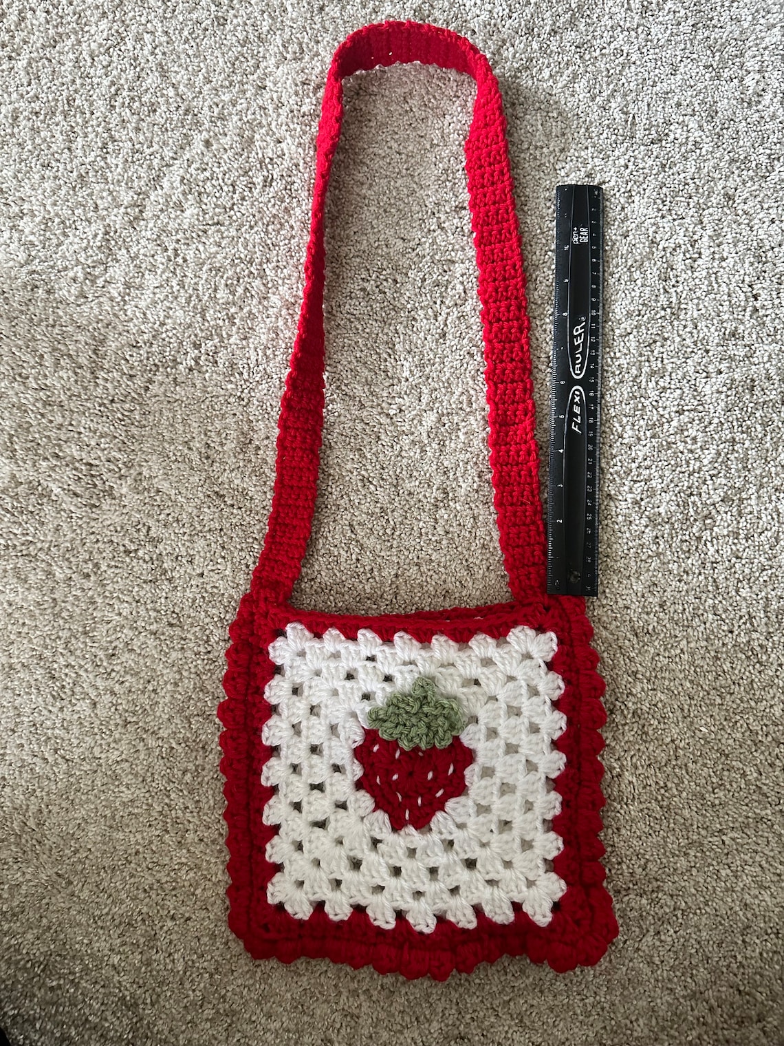 Crochet Coquette Strawberry Ruffle Shoulder Bag, Strawberry Crochet ...