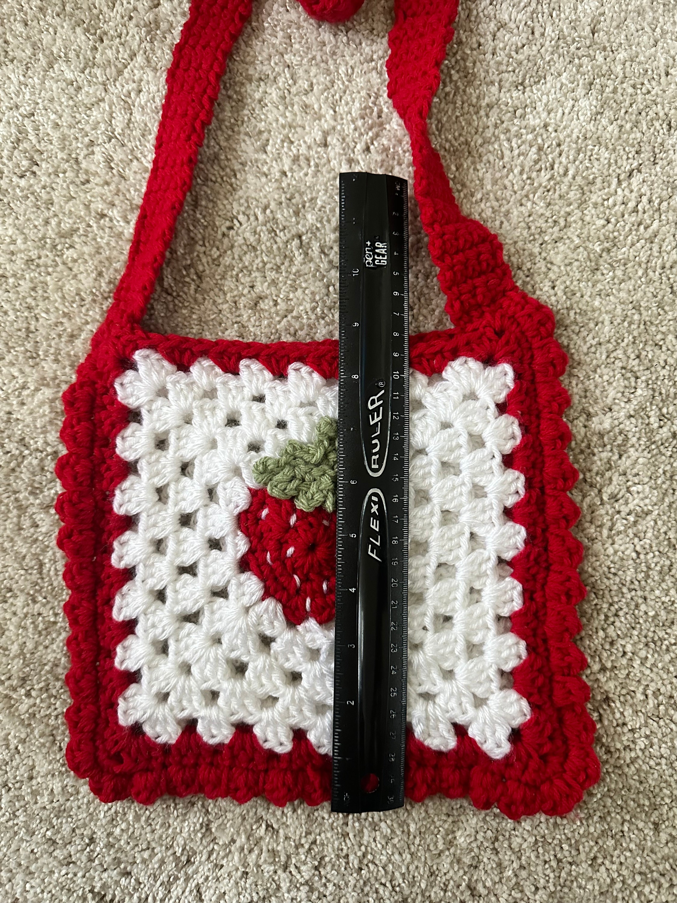 Crochet Coquette Strawberry Ruffle Shoulder Bag, Strawberry Crochet ...