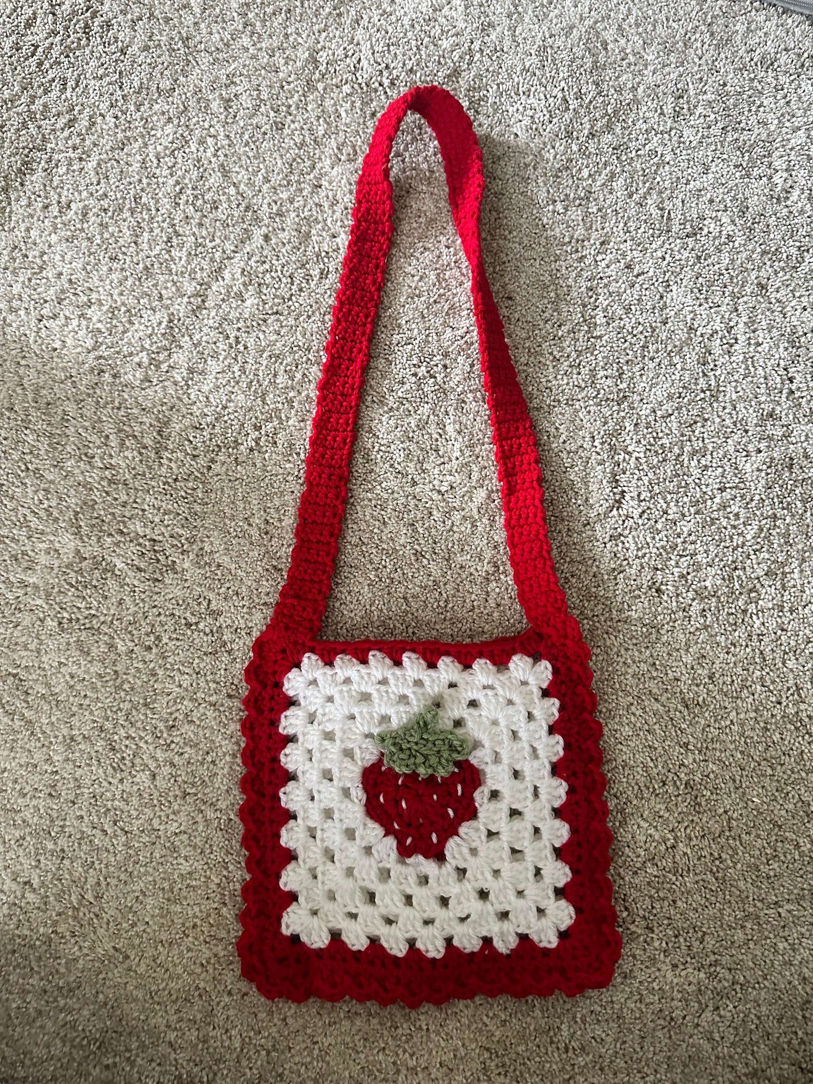 Crochet Coquette Strawberry Ruffle Shoulder Bag, Strawberry Crochet ...