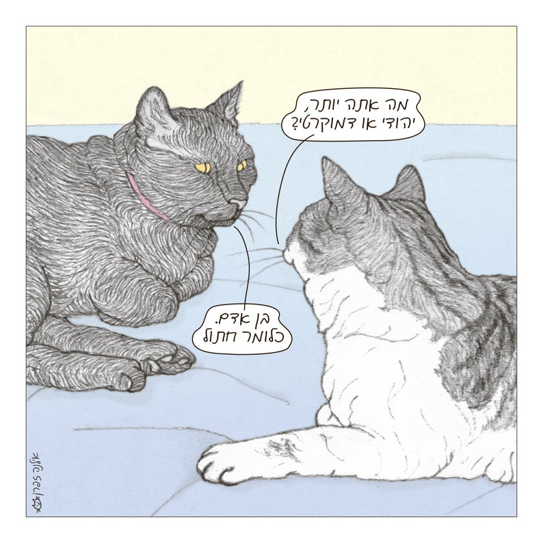 Cats Print - Jewish or Democrat Print in Hebrew - Featuring Rafi and ...