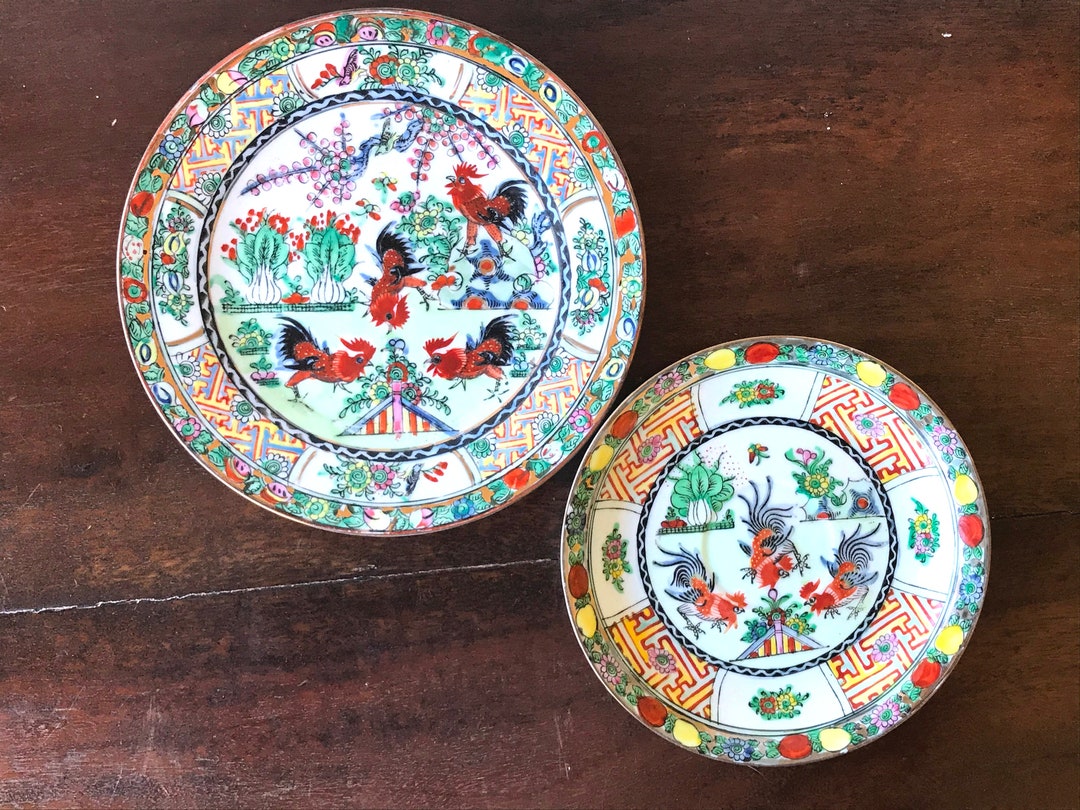 Set of Two Chinese Porcelain Plates, Vintage Red Rooster Set Made in ...