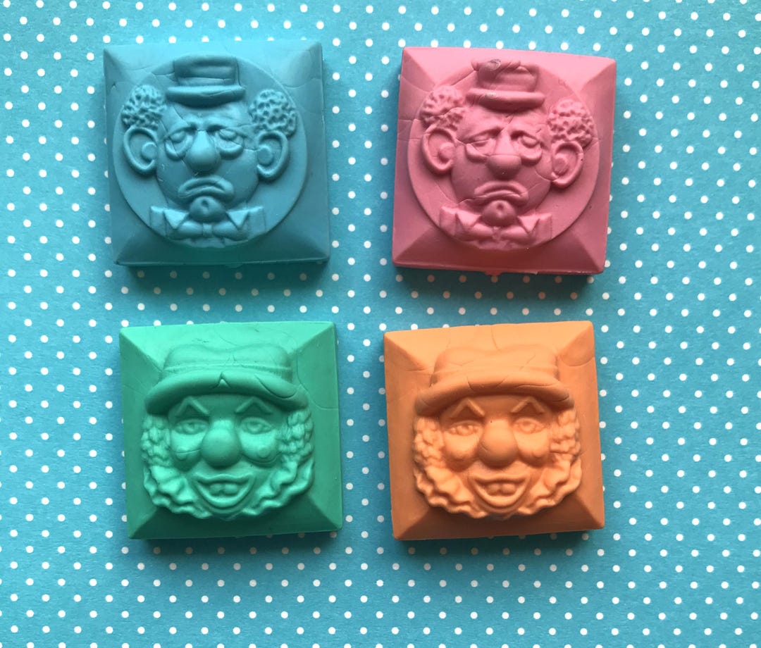 Vintage School Erasers, Set of 4 Milan Spain Erasers With Clown Faces ...