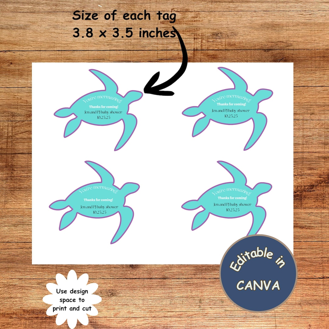Sea Turtle Thank You Tag Template | Editable Canva Tags | Ocean Baby ...