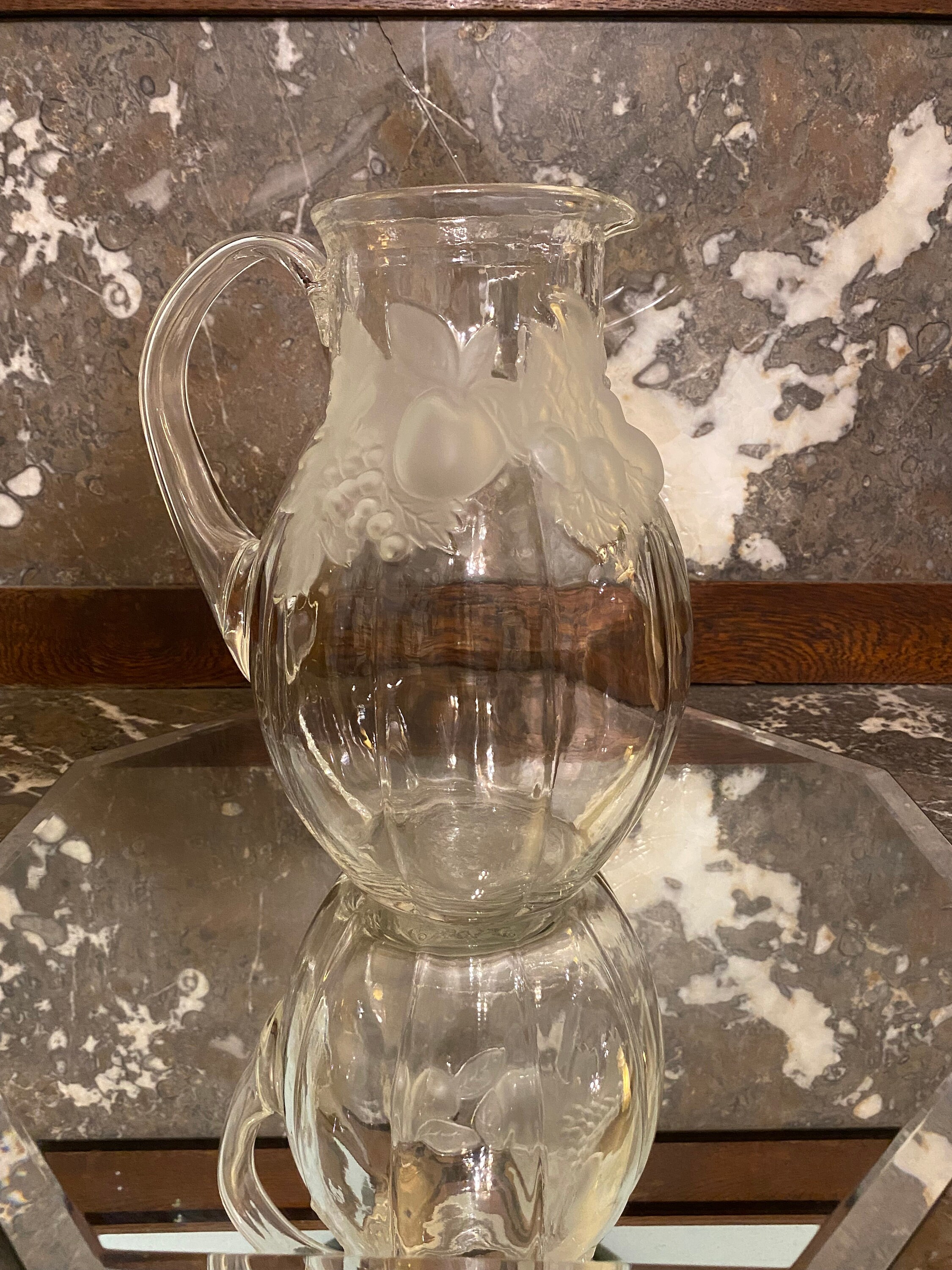 Vintage Droopy Glass Pitcher With Embossed Frosted Fruit - Etsy