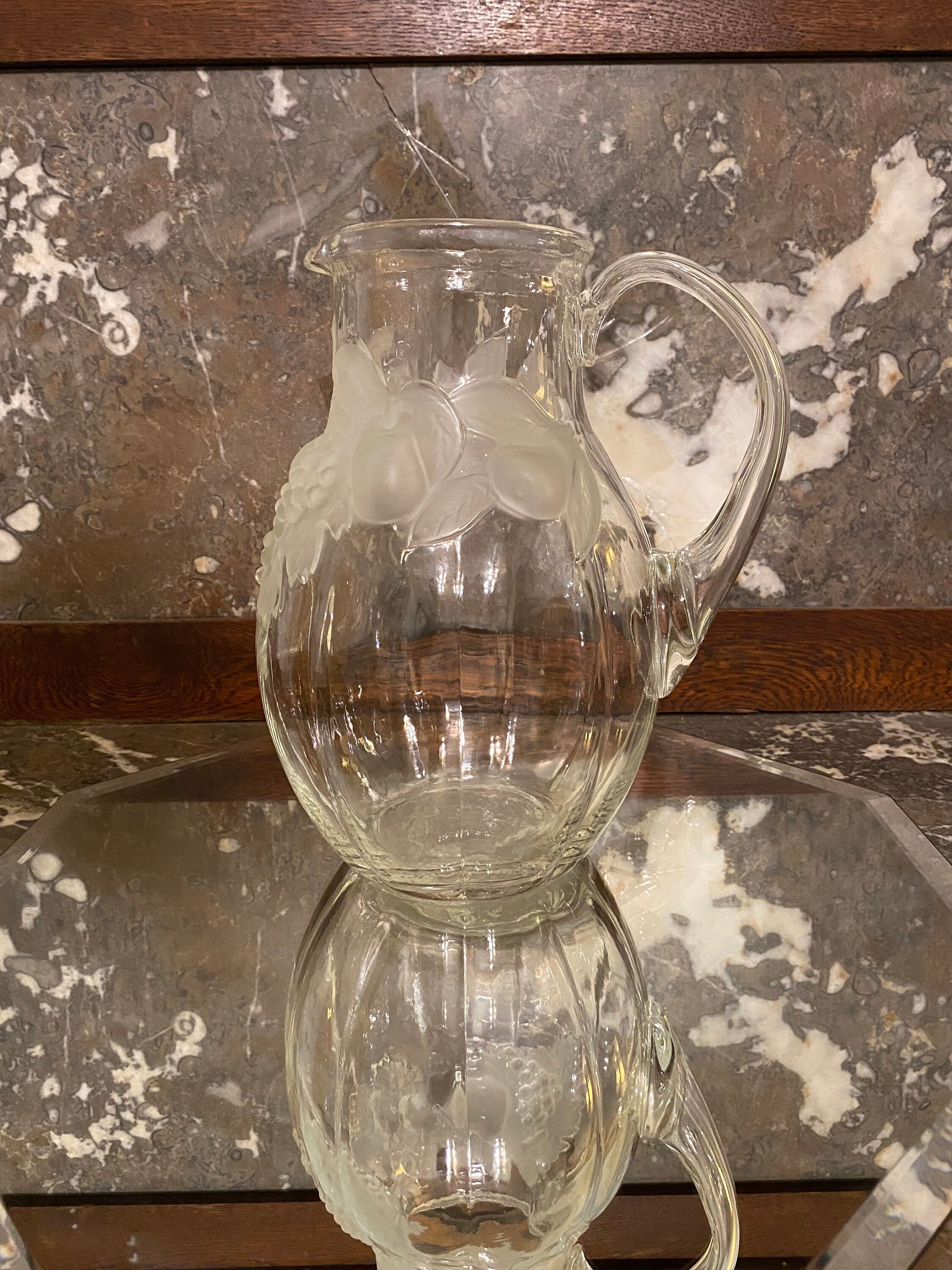 Vintage Droopy Glass Pitcher With Embossed Frosted Fruit - Etsy