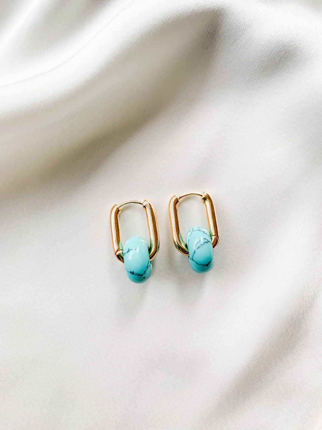 Gemstone Rectangular Earring Hoop | Turquoise | HH PERLA STUDIO ...
