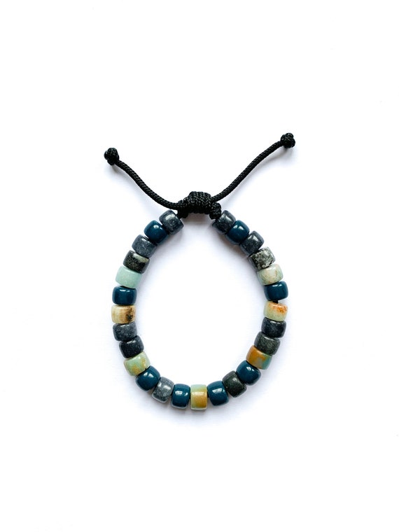 No.75 Mens Gemstone Crow Bead Bracelet Pony Beads Customizable Designs Etsy