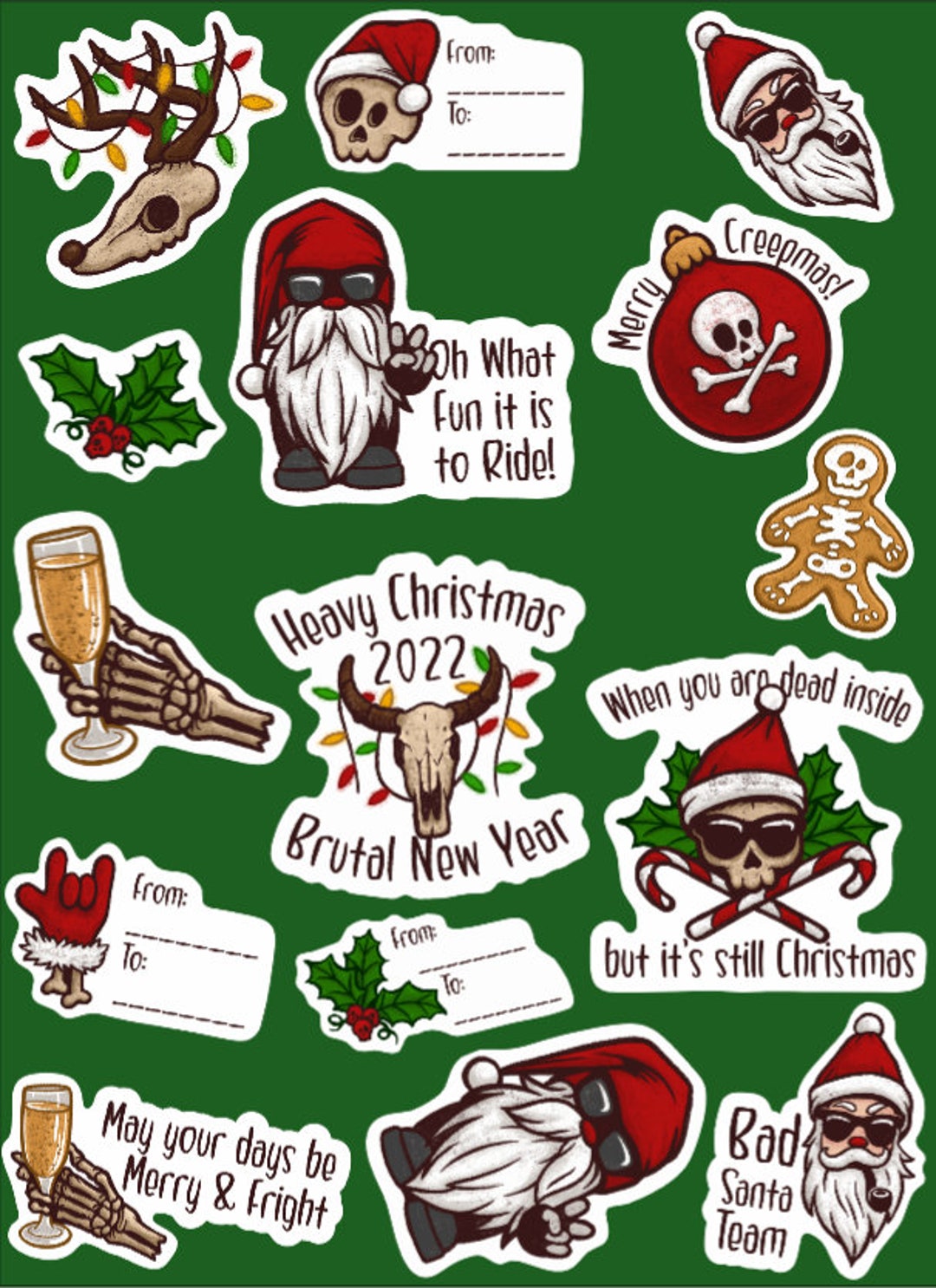 Rude Christmas Stickers: Gothic Creepy Holiday Stickers, 15pc - Etsy