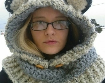 Wolf Hooded Cowl Chunky hooded Cowl Animal Cowl Hooded Wolf | Etsy