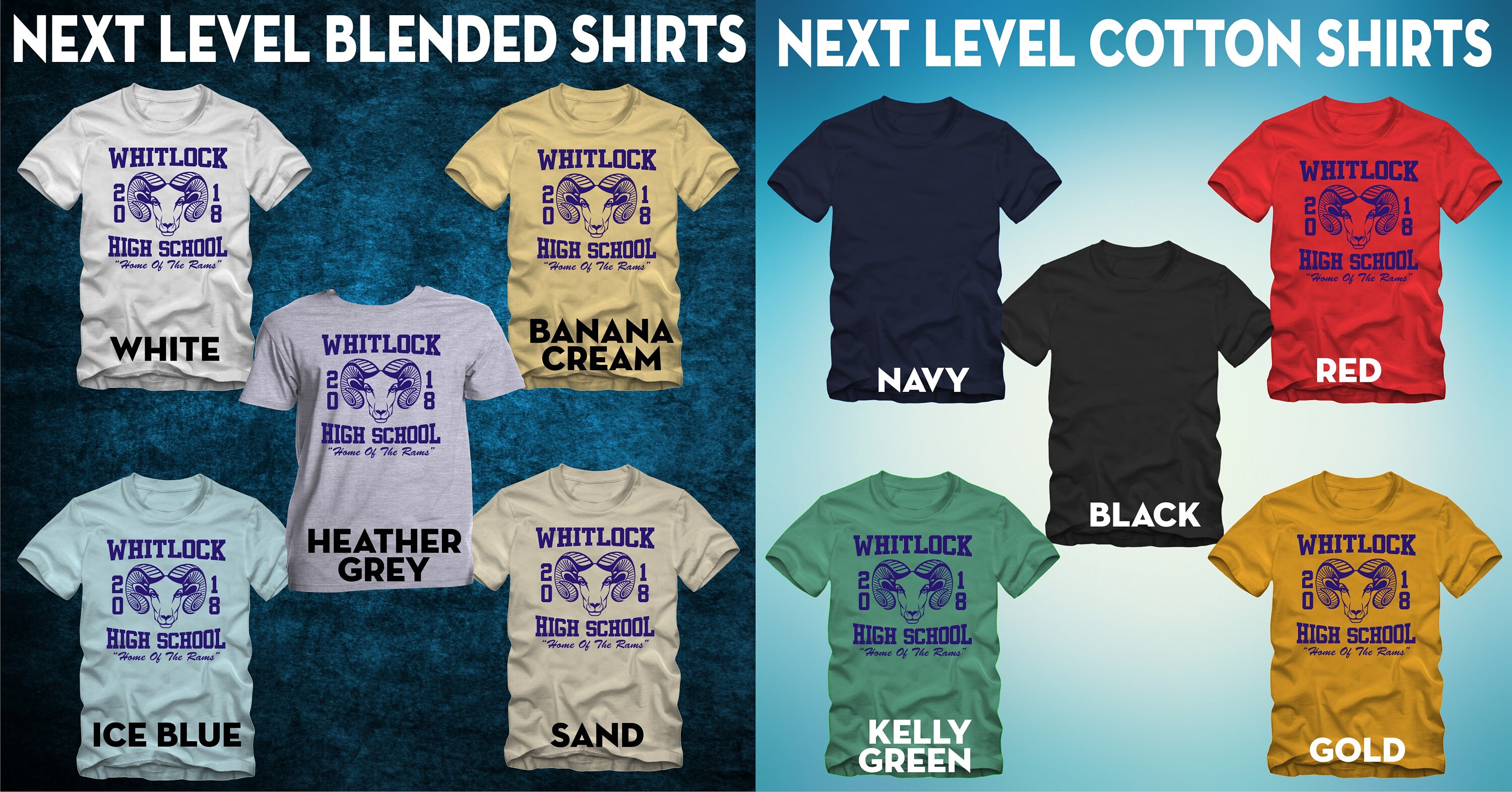 WHITLOCK HIGH SCHOOL Home of the Rams T-shirt - Adult Premium Ringers ...