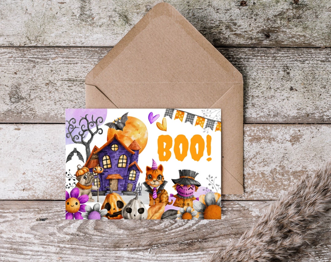Happy Halloween Greeting Card Printable 7x5 Inches Cute - Etsy