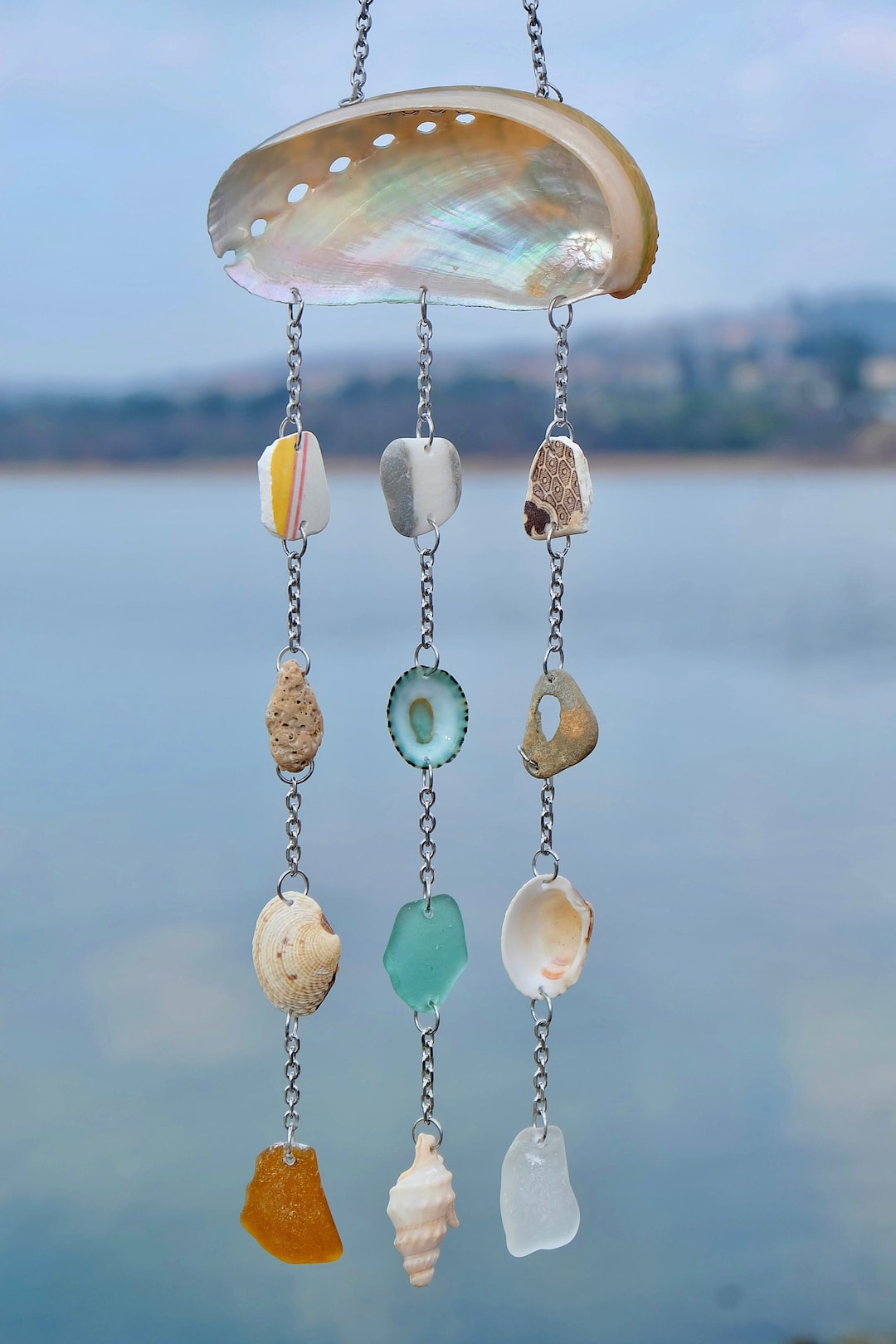 Seashell Wind Chime Coastal Decoration Bach Home Decor Sea Glass Ocean ...