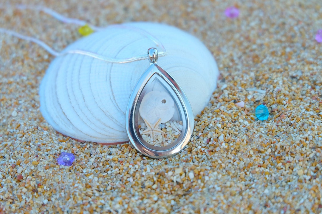Sand Dollar Necklace | Silver Teardrop Locket, Beach Jewelry, Ocean ...