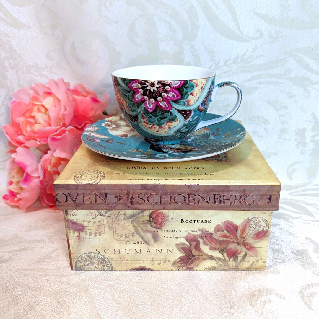 Grace China Peacock Tea Cup Set in a Vintage Music Composers Gift Box ...
