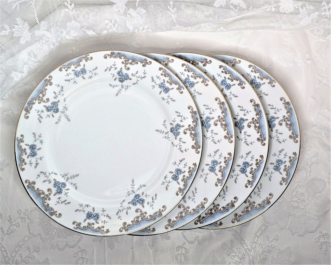 Four (4) Vintage Imperial China Seville 5303 Blue Rose Dinner Plates by ...