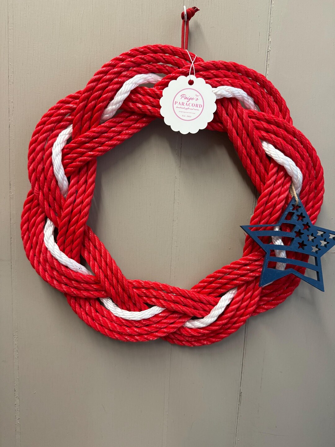 14” Red Wreath With White Star With Flag - Etsy