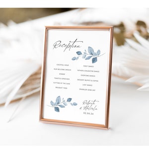 Dusty Blue Reception Program, Printable DIY Wedding Reception Cards ...