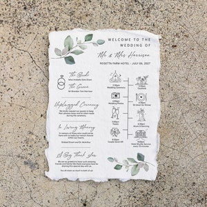 Leaf & Gold Wedding Timeline Program Template, Wedding Infographic ...