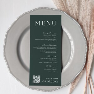Dark Green Menu, Christmas Menu, Dark Green Wedding Menu, Printable ...