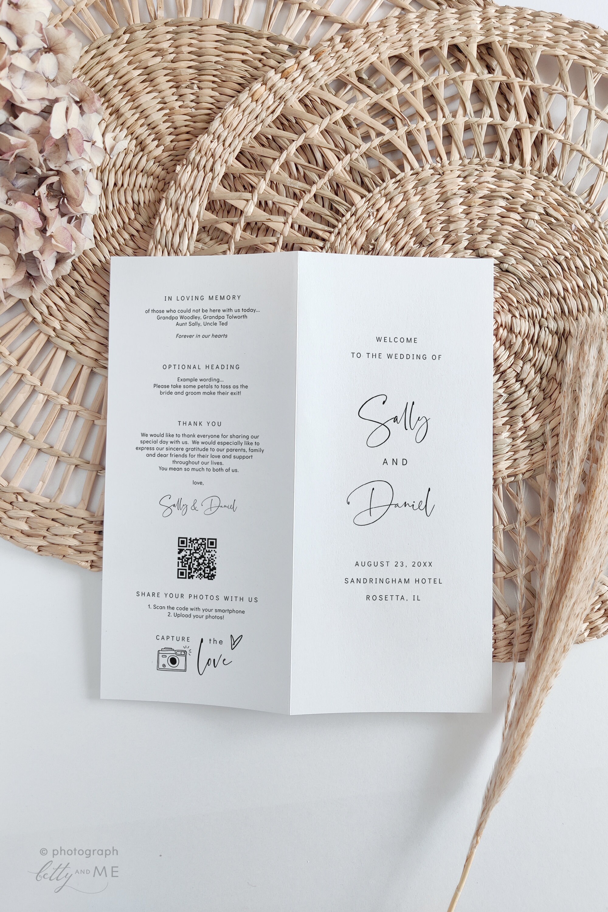 Bifold Wedding Program, Printable Folded Wedding Program, Minimalist ...