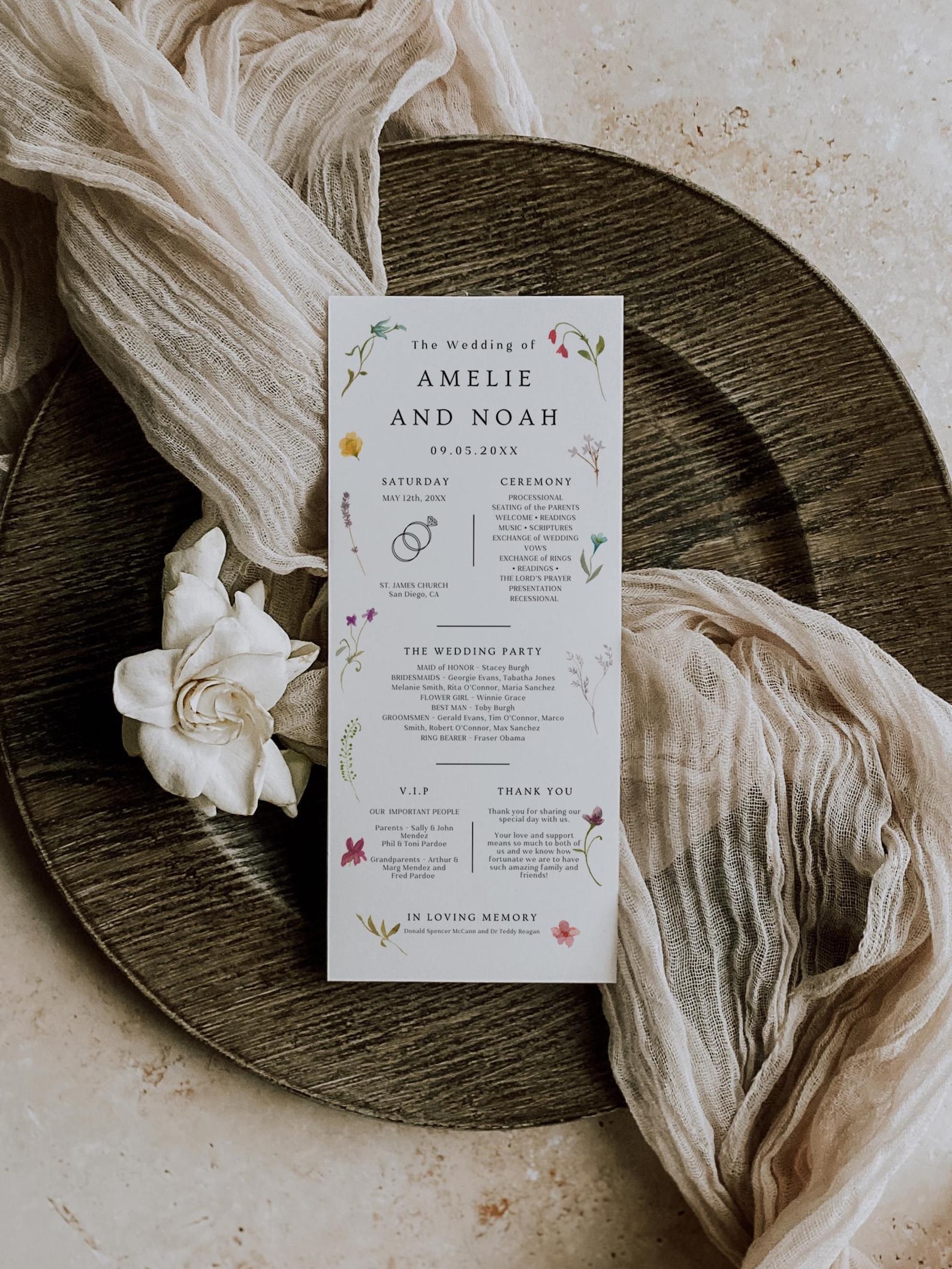 Wildflower Wedding Program, Floral Program, Flower Wedding Theme ...