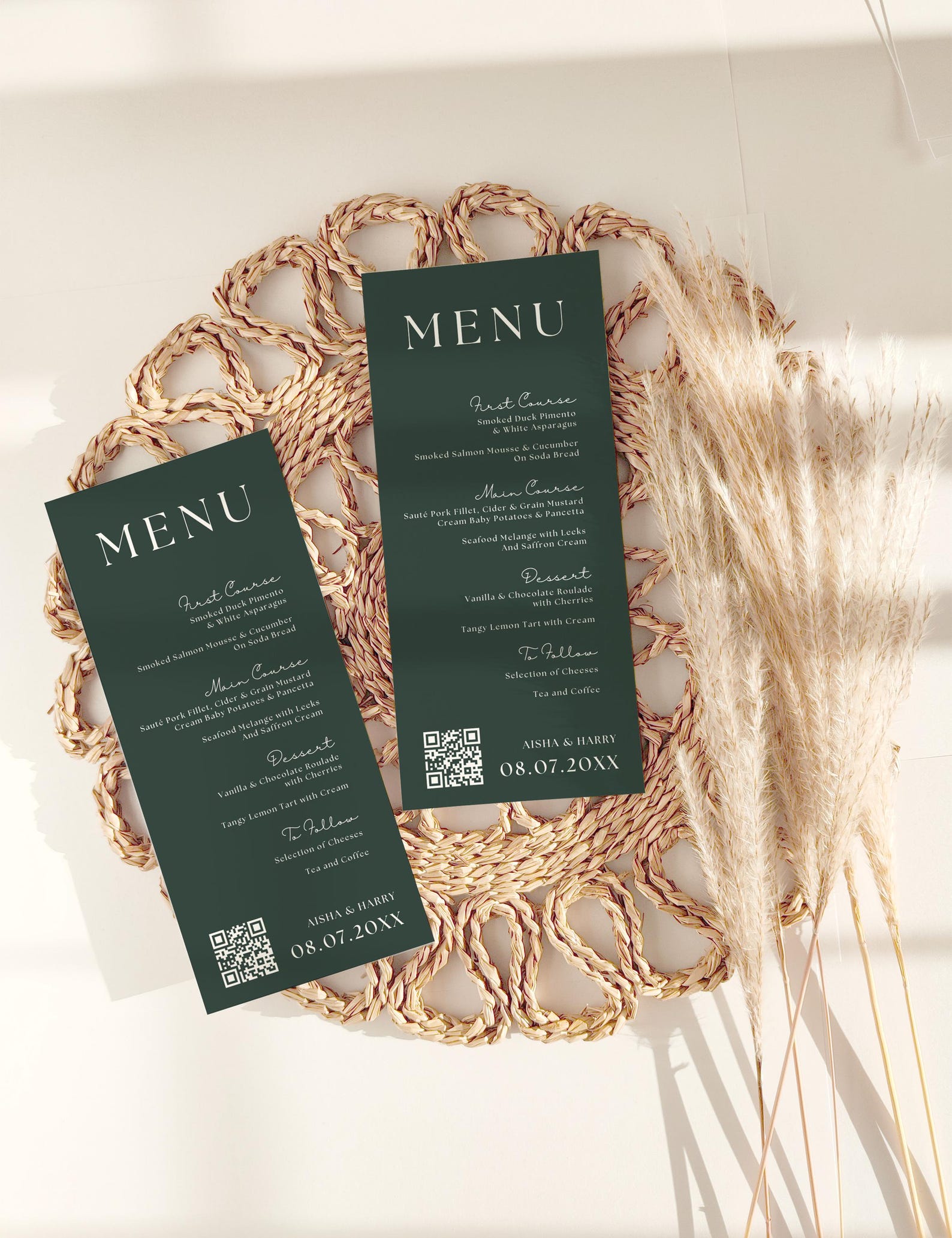 Dark Green Menu, Christmas Menu, Dark Green Wedding Menu, Printable ...