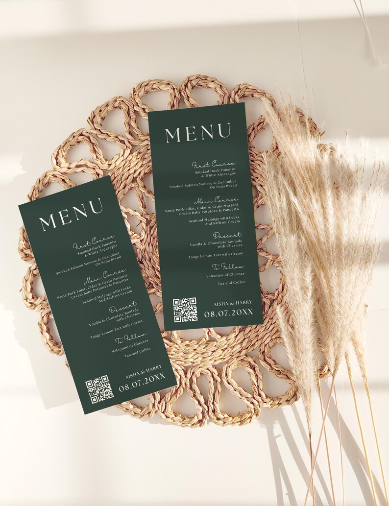 Dark Green Menu, Christmas Menu, Dark Green Wedding Menu, Printable ...