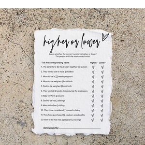 Higher or Lower Baby Shower Game, Under of Over Baby Shower Game, Games ...