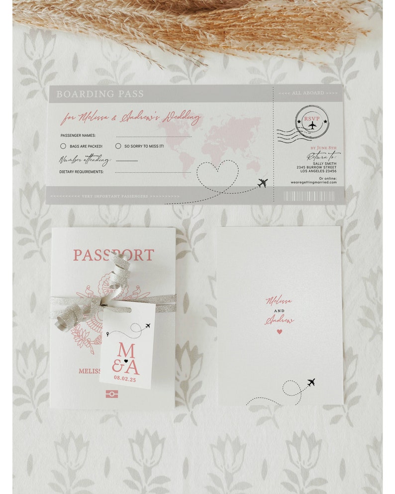 US Passport Wedding Invitation Template Suite Plane Ticket - Etsy