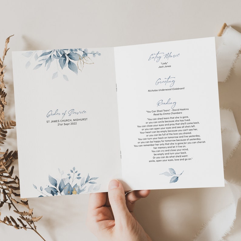 Funeral Order of Service Booklet Printable Memorial Editable - Etsy UK