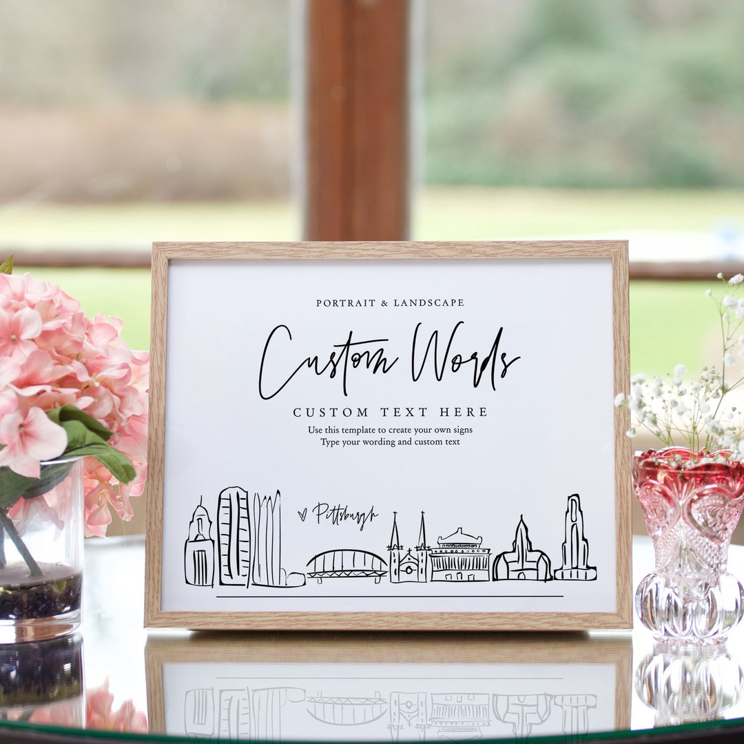 Pittsburgh Custom Sign, Pittsburgh Skyline Template, Editable ...
