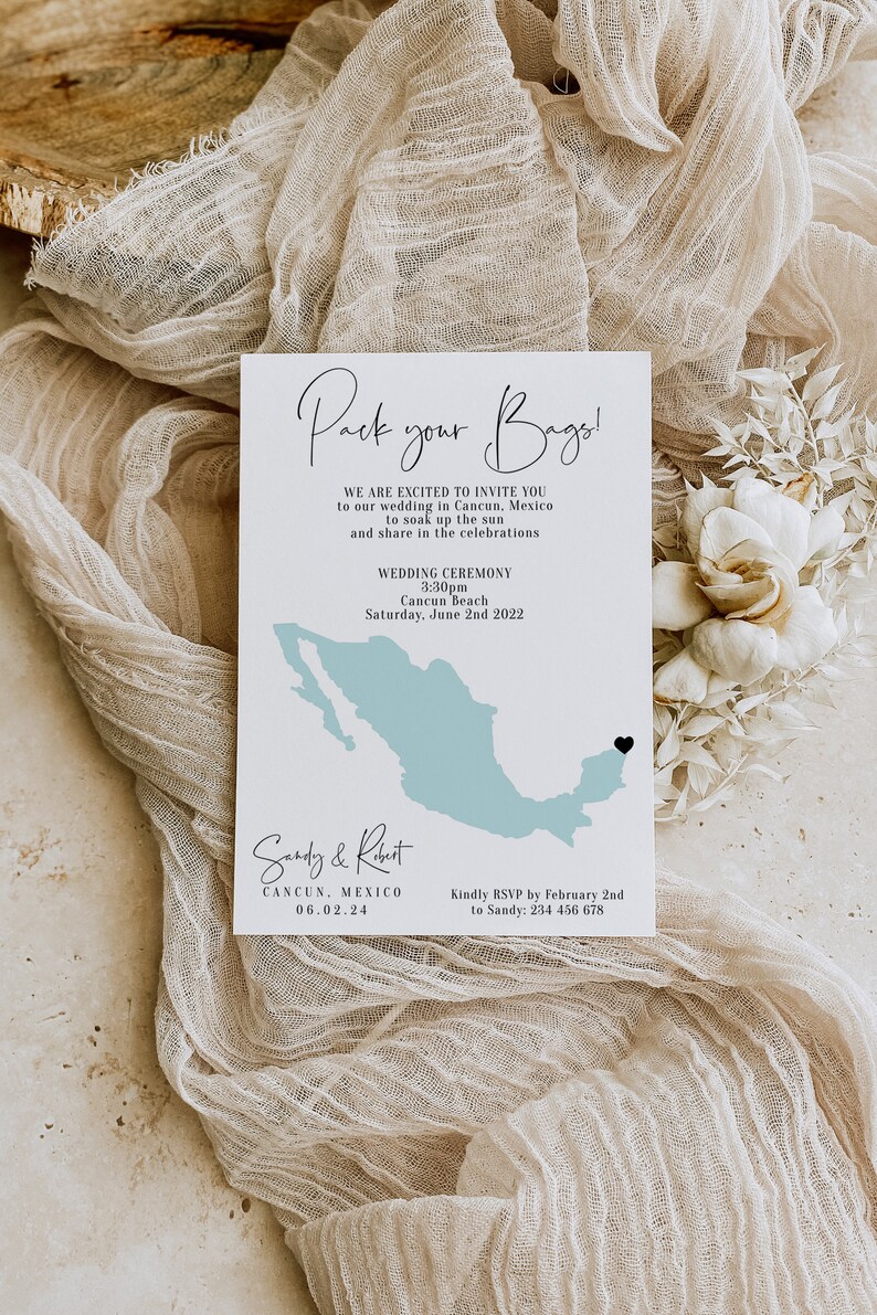 Destination Mexico Wedding Invitation Cancun Destination - Etsy