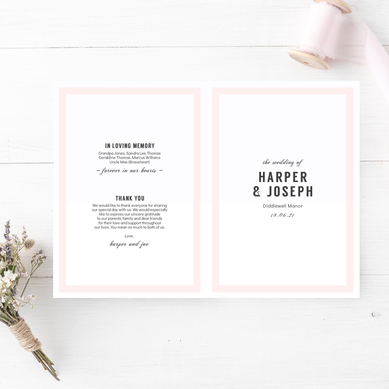 Modern Wedding Program With Border in Any Colour Edit Print - Etsy