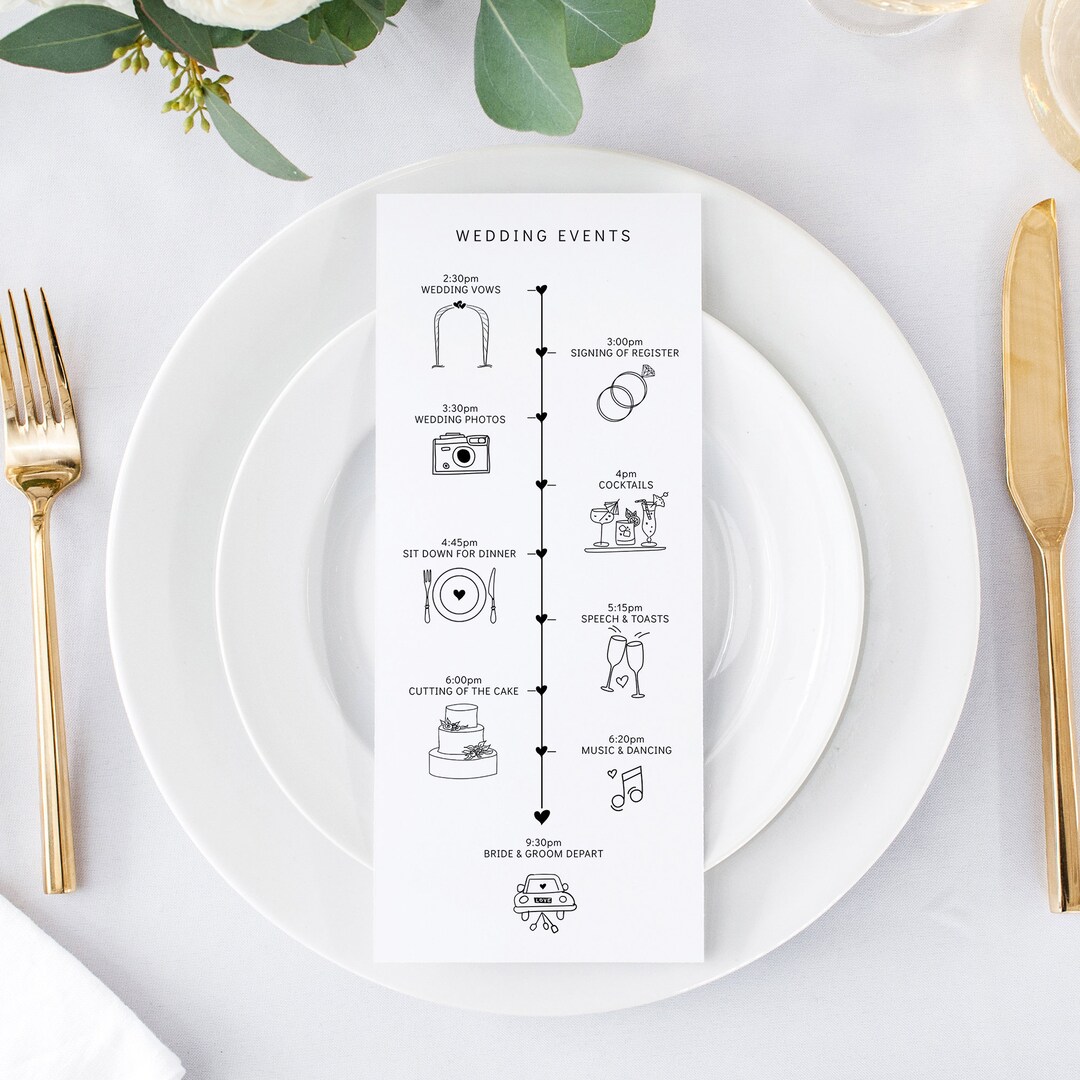 Printable Wedding Timeline Template, Wedding Program & Timeline, 4x9 ...
