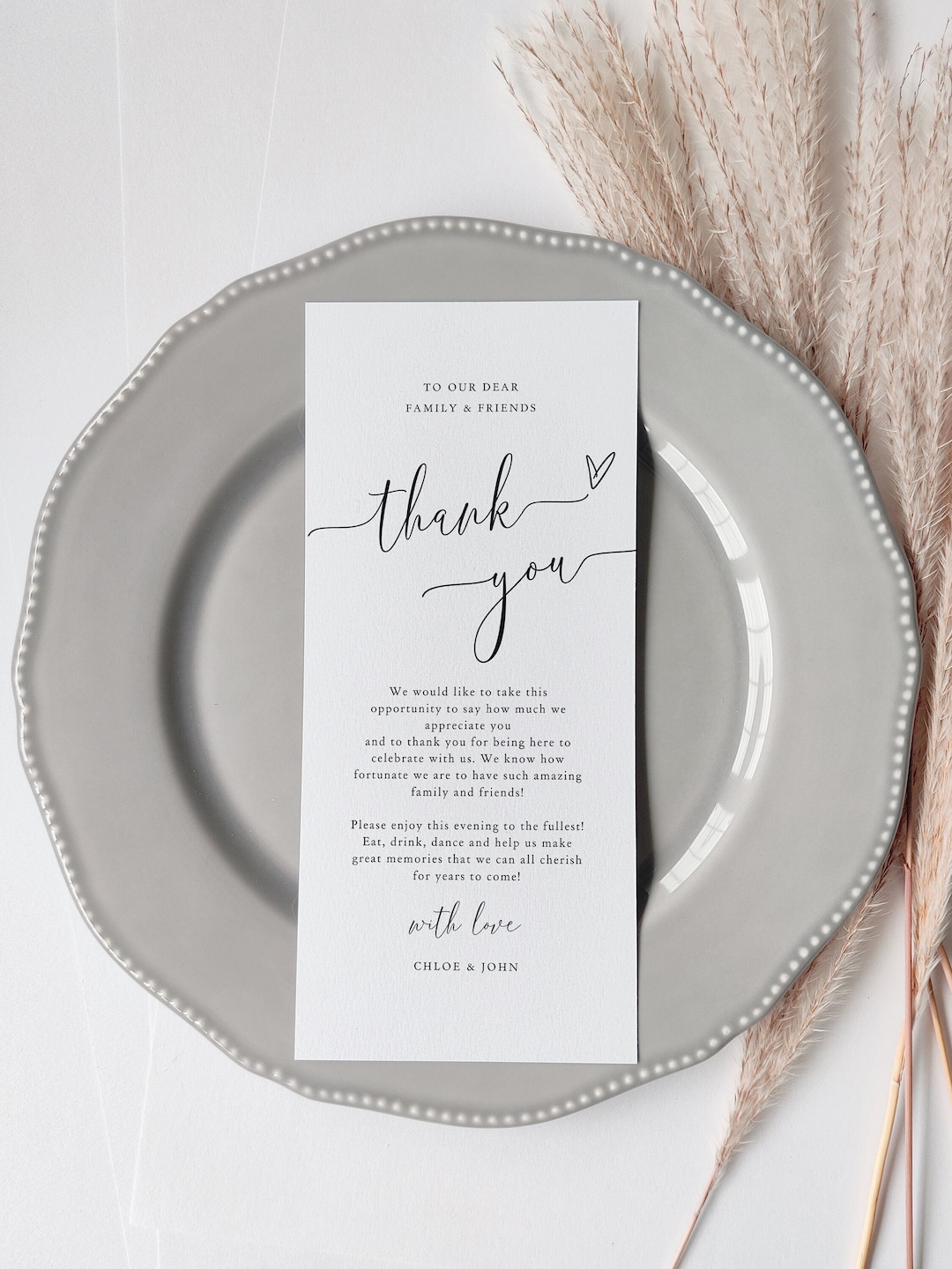 Printable Thank You Place Card, Minimalist Thank You Napkin Note, Table ...
