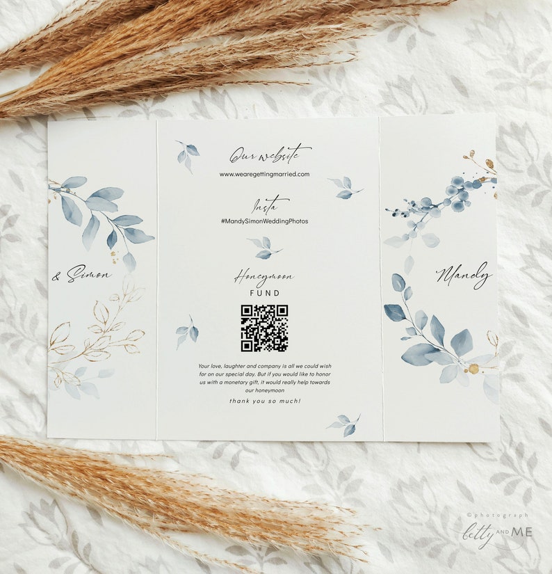 Dusty Blue Wedding Invitations Templates for Gatefold - Etsy UK