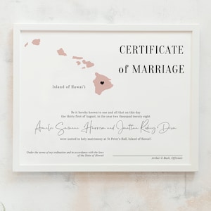 Destination Hawaii Certificate of Marriage, Wedding in Hawaii Marriage ...