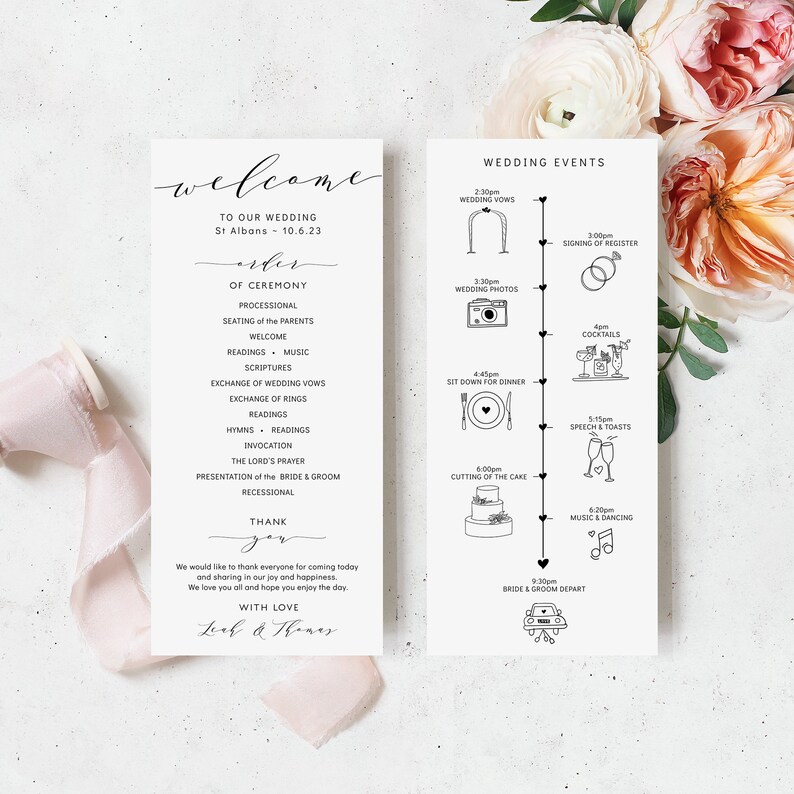 Printable Wedding Timeline Template Wedding Program & - Etsy