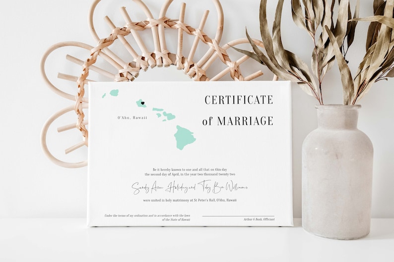 Destination Hawaii Certificate of Marriage Wedding in - Etsy UK