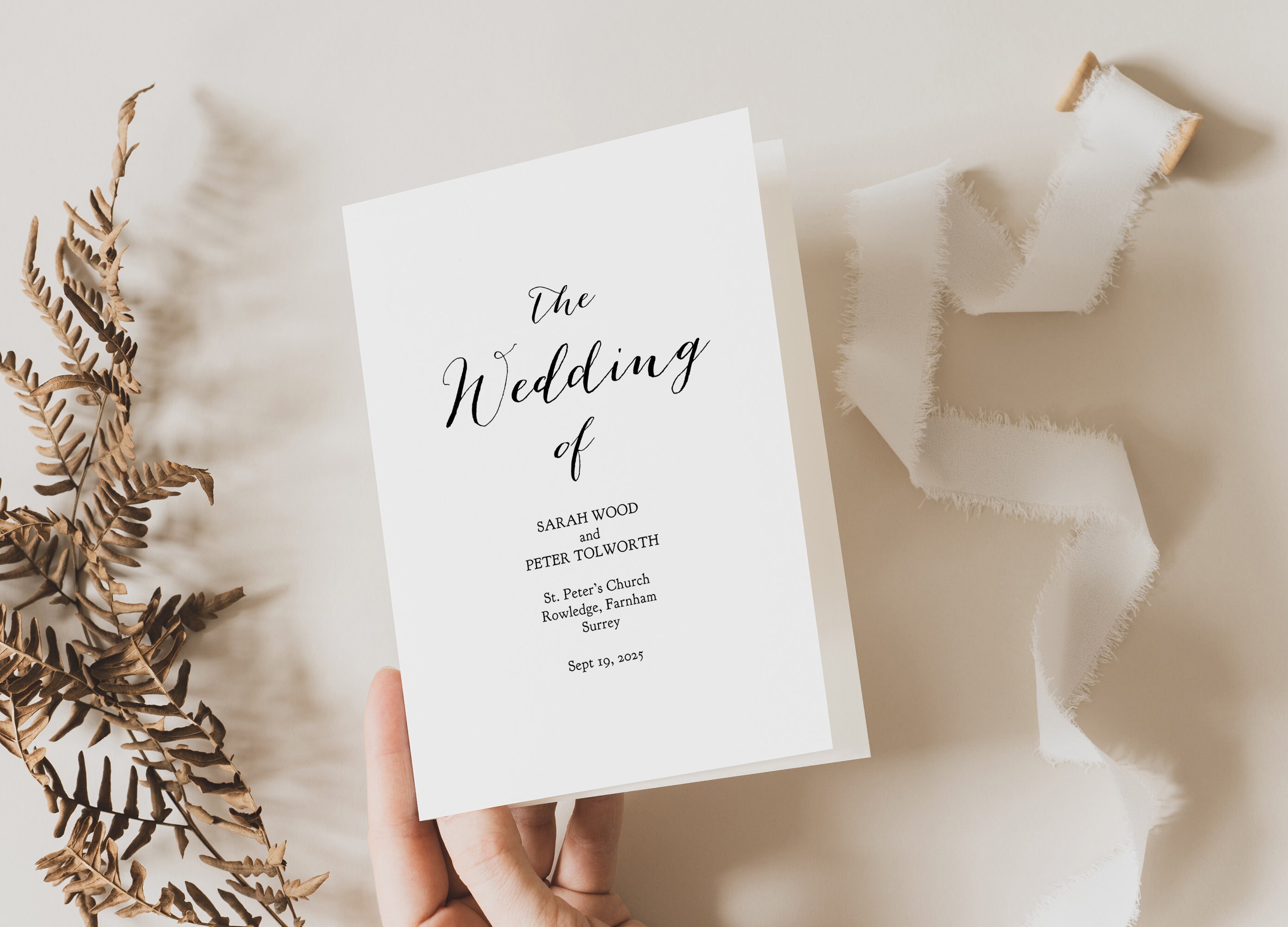 Booklet Wedding Program template, Church Order of Service printable ...