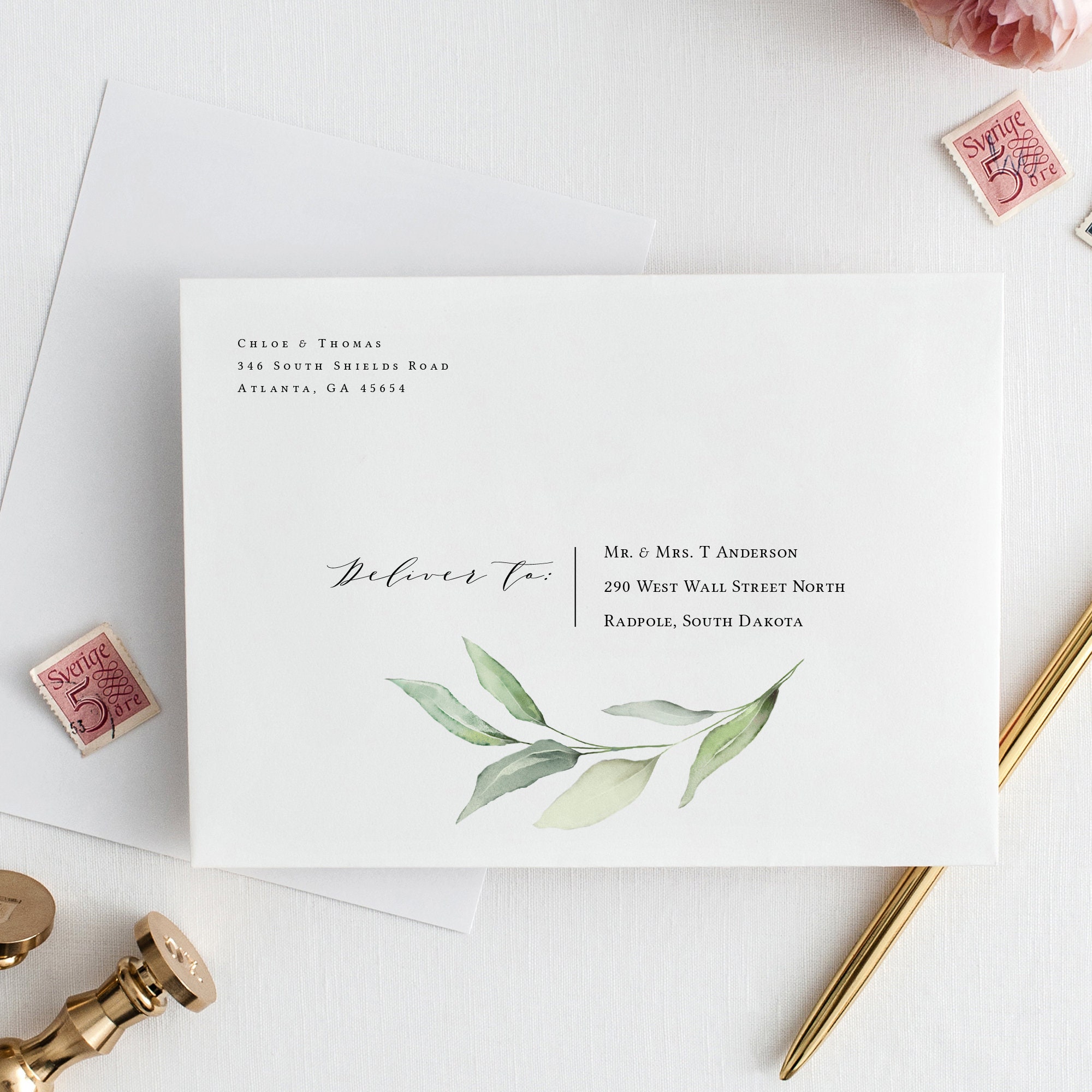 Wedding Envelope Templates 5x7 And 5x3 5 With A Beautiful Greenery