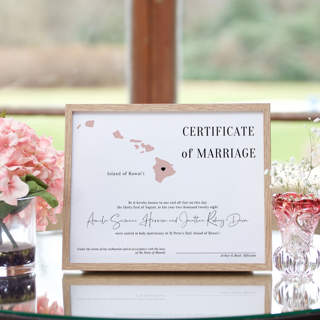 Destination Hawaii Certificate of Marriage, Wedding in Hawaii Marriage ...