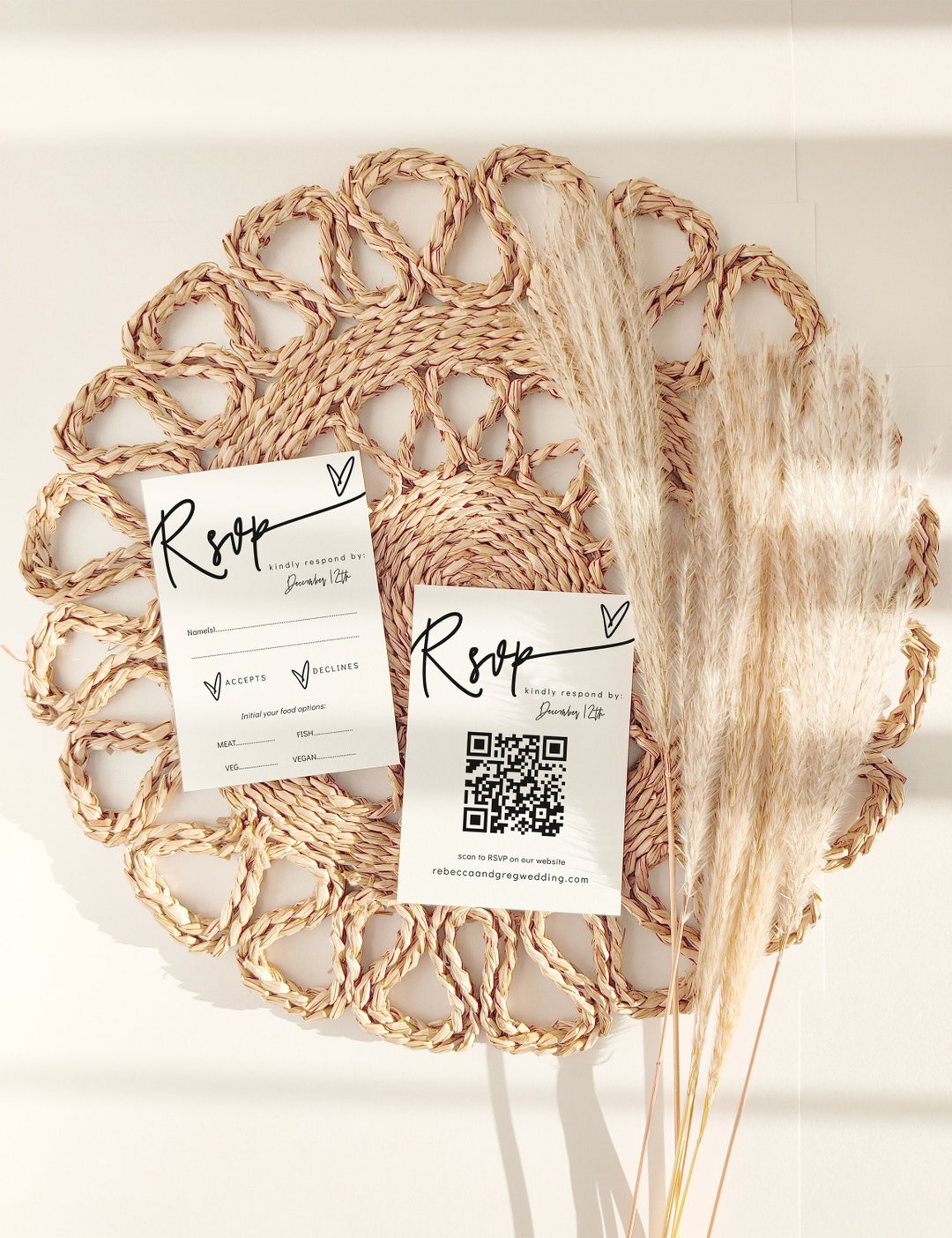 QR Code Rsvp Card, Wedding Rsvp QR Code, Scan to Rsvp Online, Front and ...