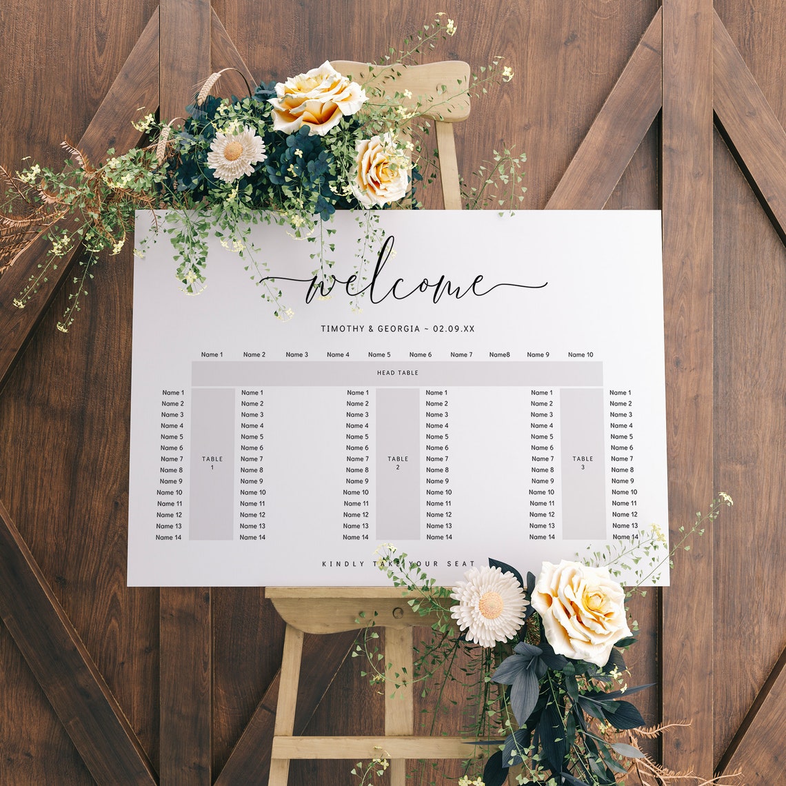 Banquet Seating Plan With 3 Tables and Head Table, Printable E Shaped ...
