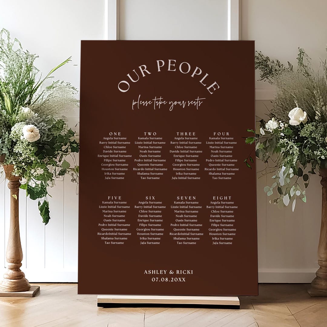 Dark Brown Wedding Seating Plan Template, Espresso and Mocha Theme, Our ...