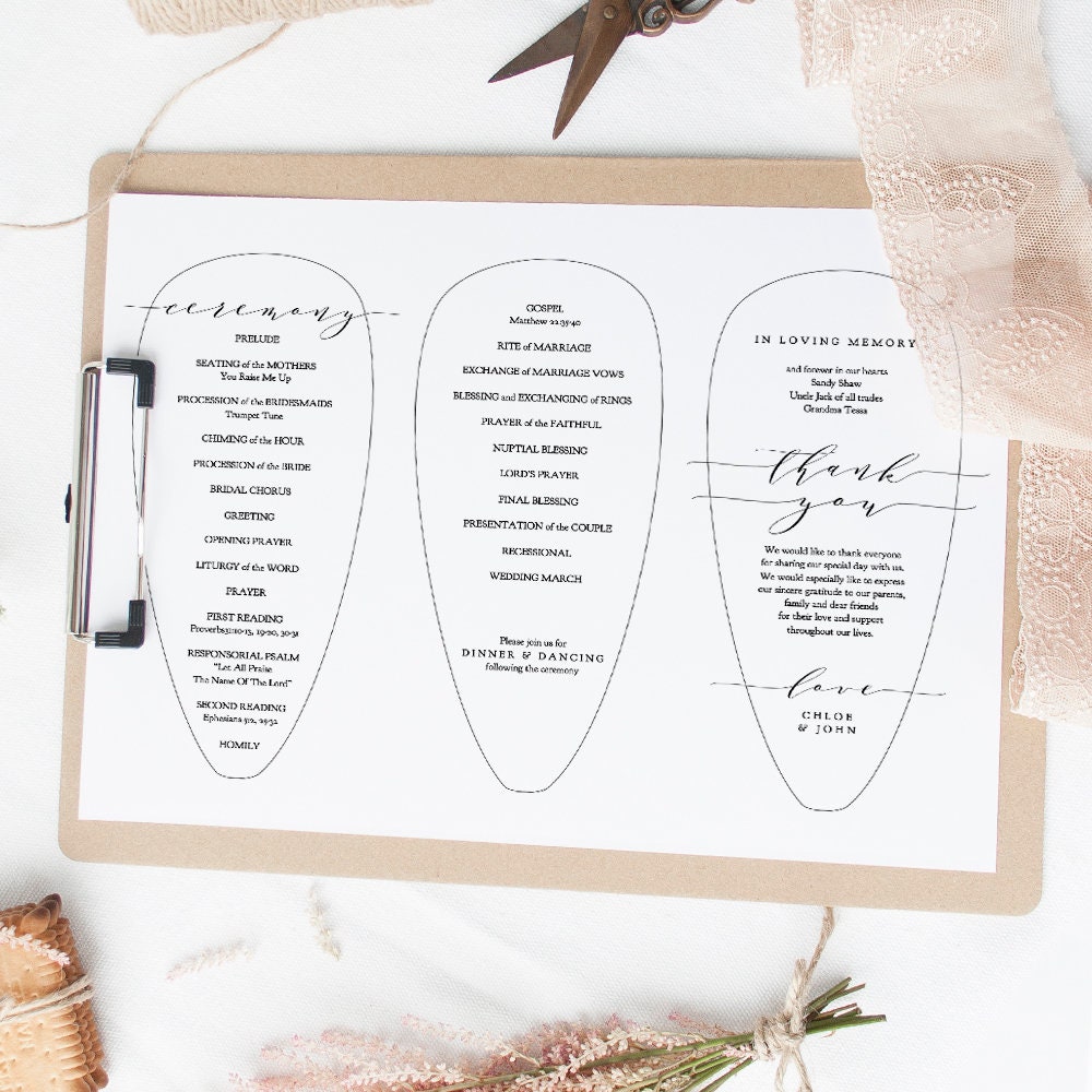 Fan Wedding Program Petal Fan program printable instant download ...