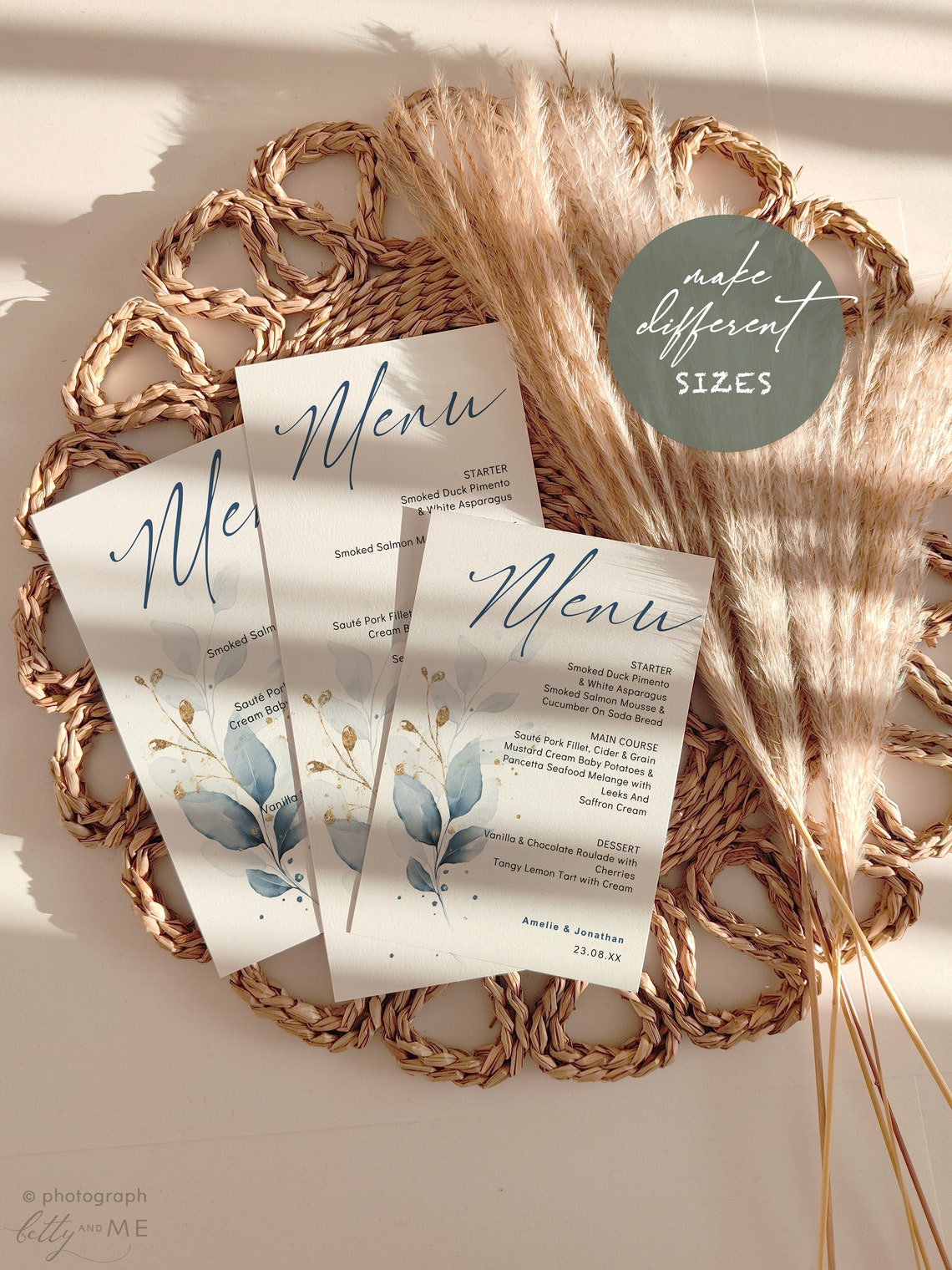 Printable Menu Cards, Dusty Blue Wedding Menus, Dusty Blue Wedding ...