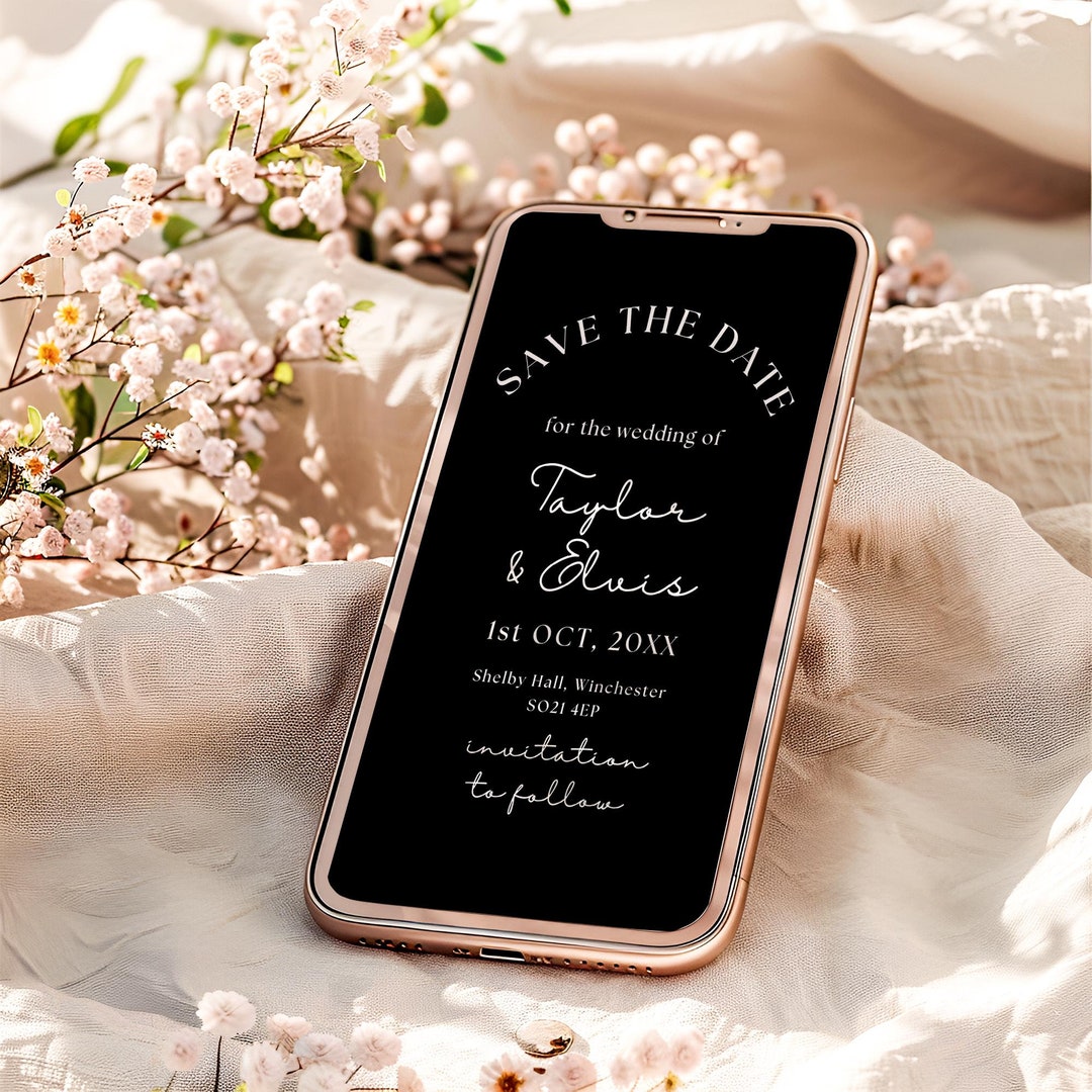 Black Phone Save the Dates, Black and White Wedding, Electronic Black ...