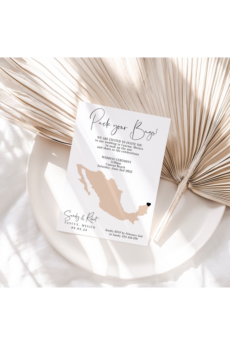 Destination Mexico Wedding Invitation Cancun Destination - Etsy