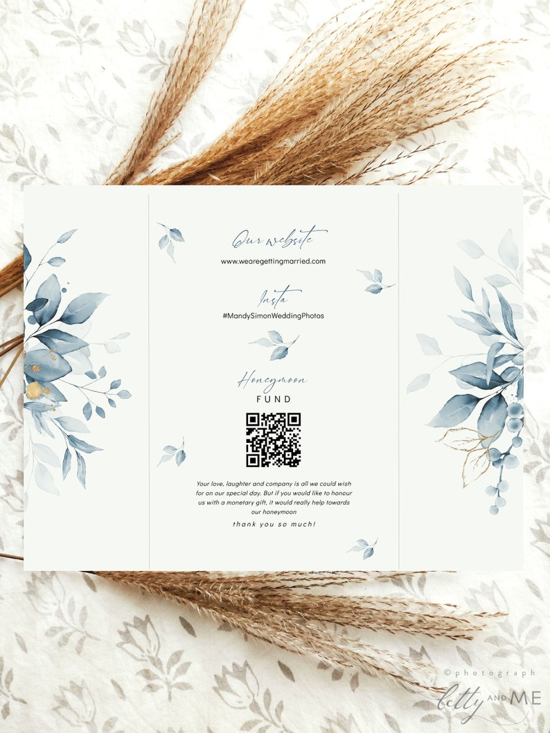 Dusty Blue Wedding Invitations Templates for Gatefold - Etsy